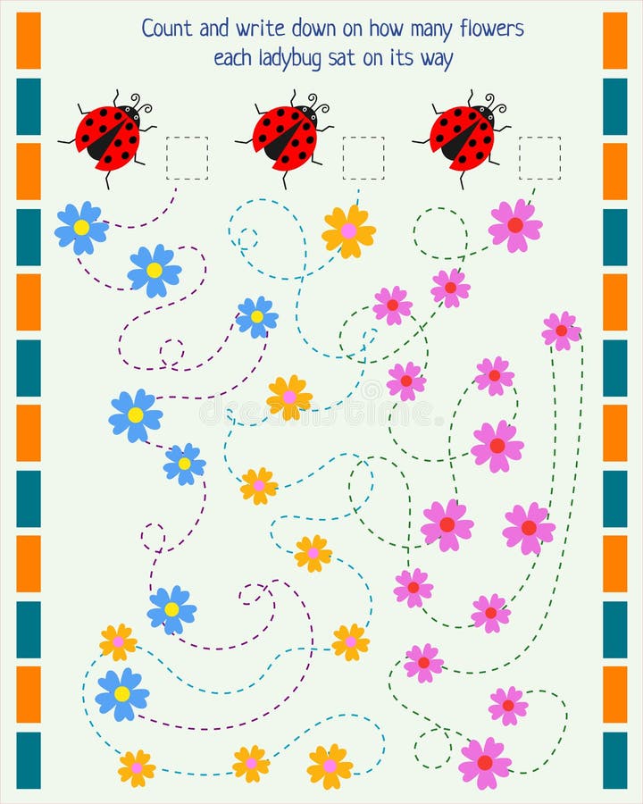 Math Game for Children. Count and Write Down How Many Flowers Each ...