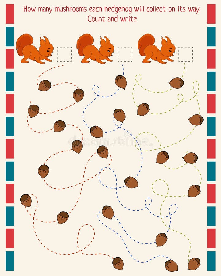 Math Game for Children. Count and Write Down How Many Nuts Each Protein ...