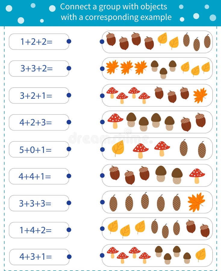 Math Game for Children. Find the Corresponding Picture for Each Example ...
