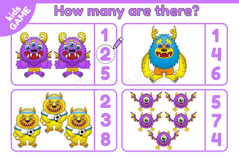 How Many are There Cartoon Monsters-4 Stock Vector - Illustration of ...
