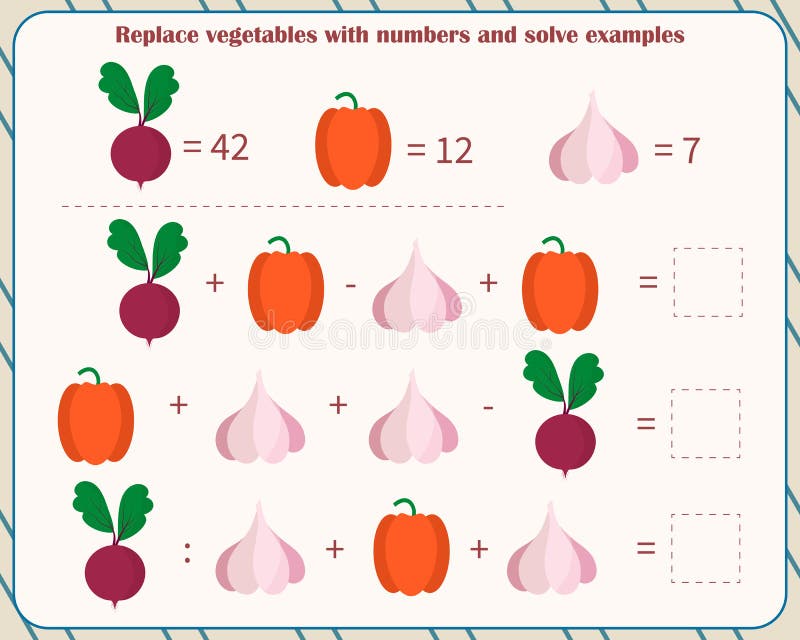 Math Game for Children. Replace Vegetables with Numbers and Solve ...