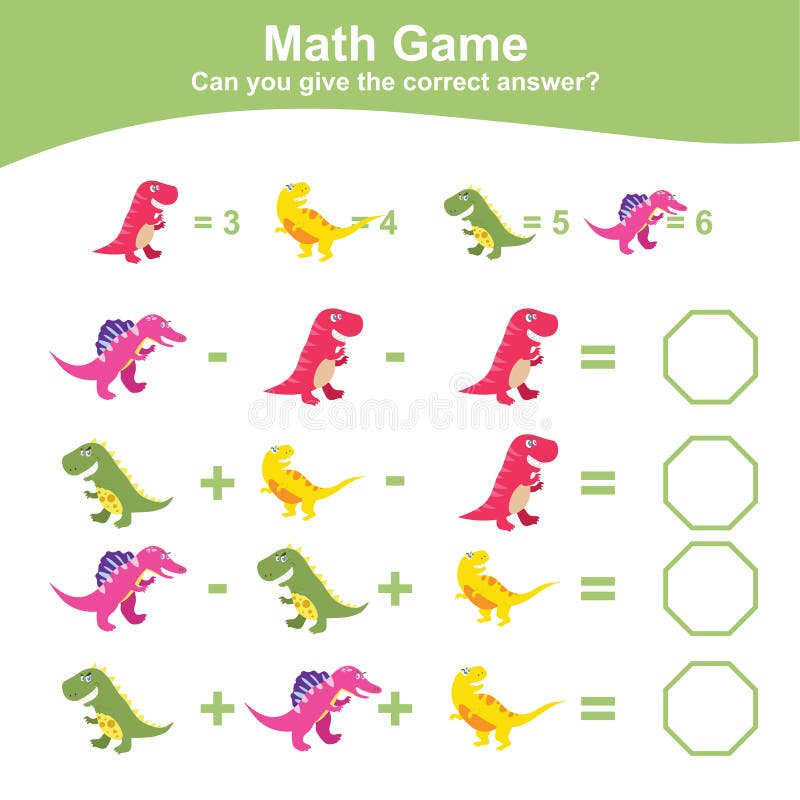 Dinosaurs Theme Math Game Worksheet for Preschool Stock Vector ...