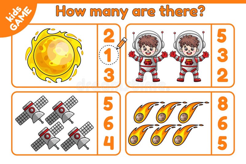Math Game How Many are There Cartoon Space Objects Stock Vector ...
