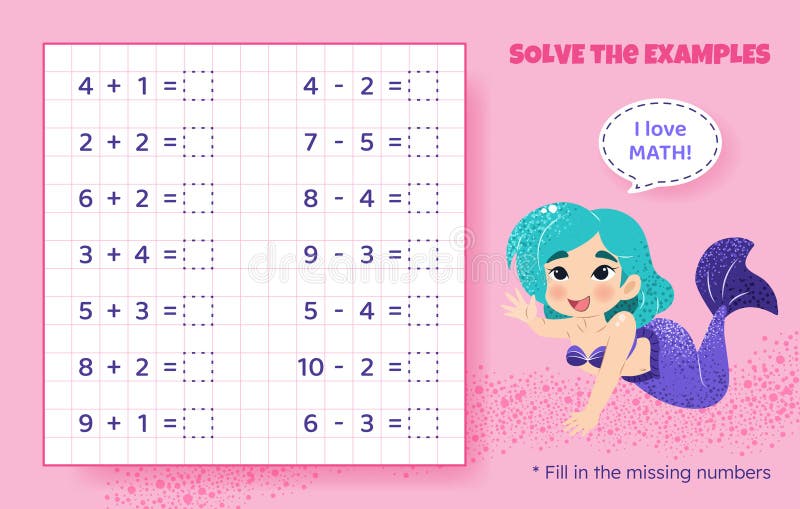 Math Game for Kids. Addition and Subtraction. Stock Vector - Illustration of preschool ...