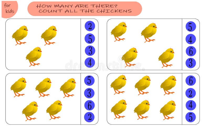 Math Game for Kids To Count the Animals. Pig, Cow, Hare, Chicken. Stock ...