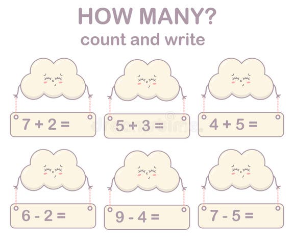 Math Game for Kids. Count and Write with Cute Cloud. Printable ...