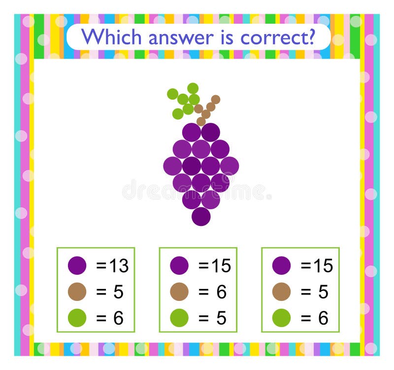 Math Game for Kids. Find the Correct Answer. Cartoon Grape Stock Vector ...