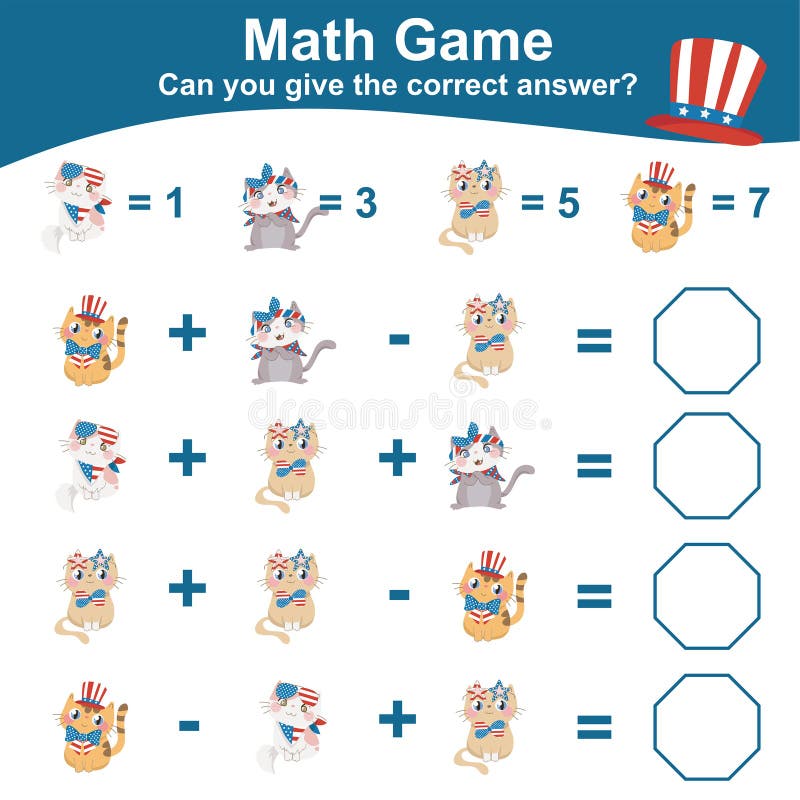 Mathematic Counting Worksheet with Cute Cat Cartoon Character. Math ...
