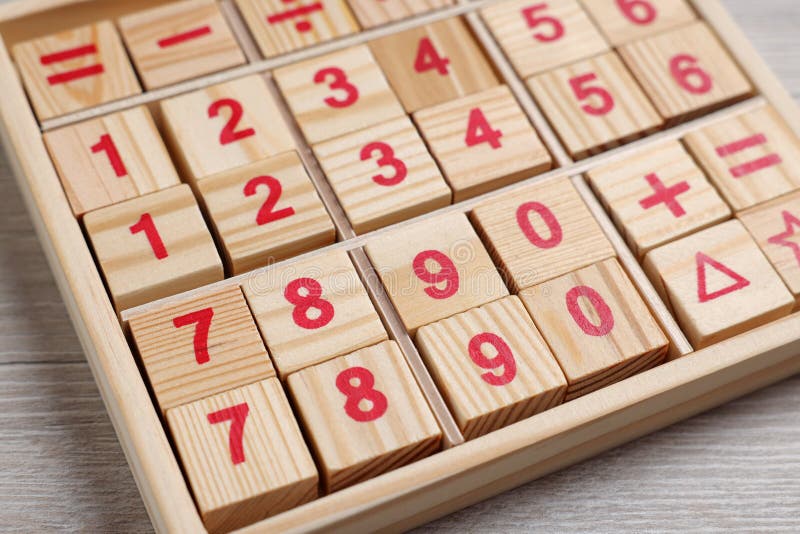 Math Game with Numbers on White Wooden Table, Closeup Stock Photo ...