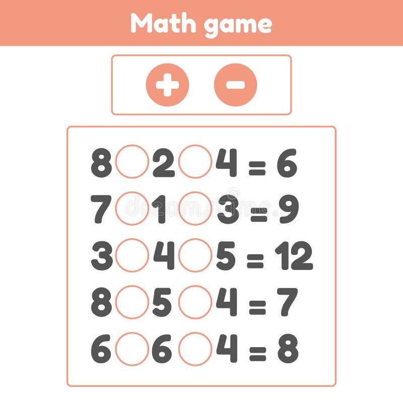 Math Game. Plus or Minus. Worksheet for Kids Preschool and School Age ...