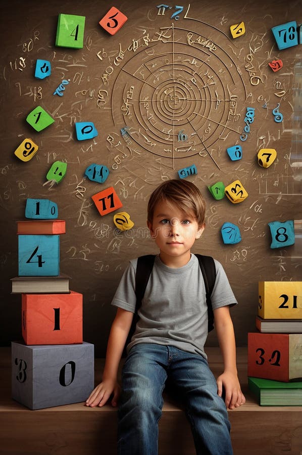 Math Genius Font Design Boy with Numbers Educational Concept Creative ...