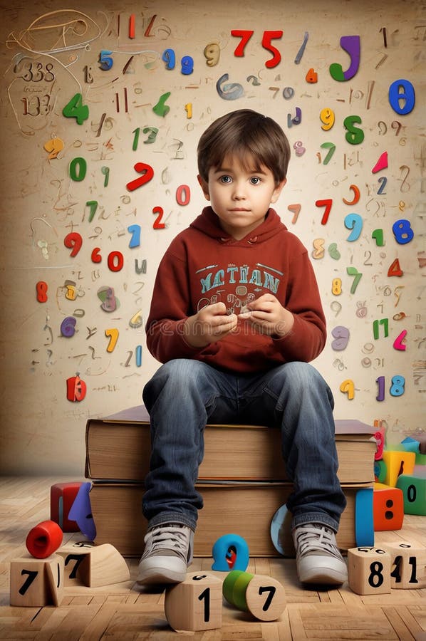 Math Genius Font Design Boy with Numbers Educational Concept Creative ...