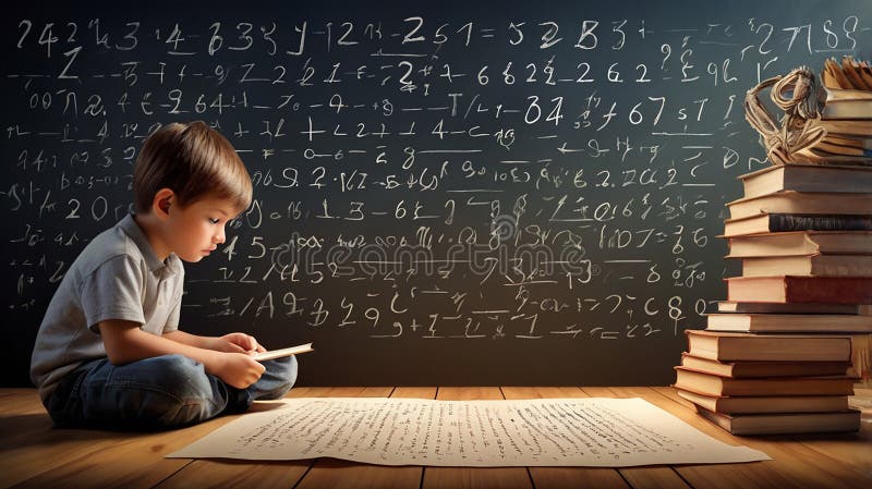 Math Genius Font Design Boy with Numbers Educational Concept Creative ...