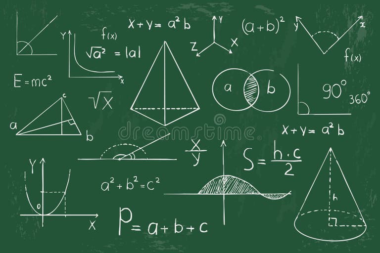 Math Geometry Graph and Shapes on Blackboard Background. Set Science ...