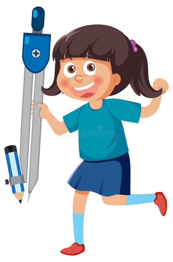 Math Girl Cartoon Character with Compass Stock Vector - Illustration of ...