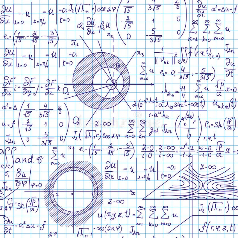 Math Handwritten Educational Vector Seamless Pattern with Formulas ...