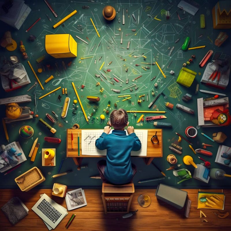 Math Homework for Children, Top Shot. Generative Ai Stock Illustration ...