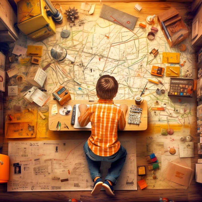 Math Homework for Children, Top Shot. Generative Ai Stock Illustration ...