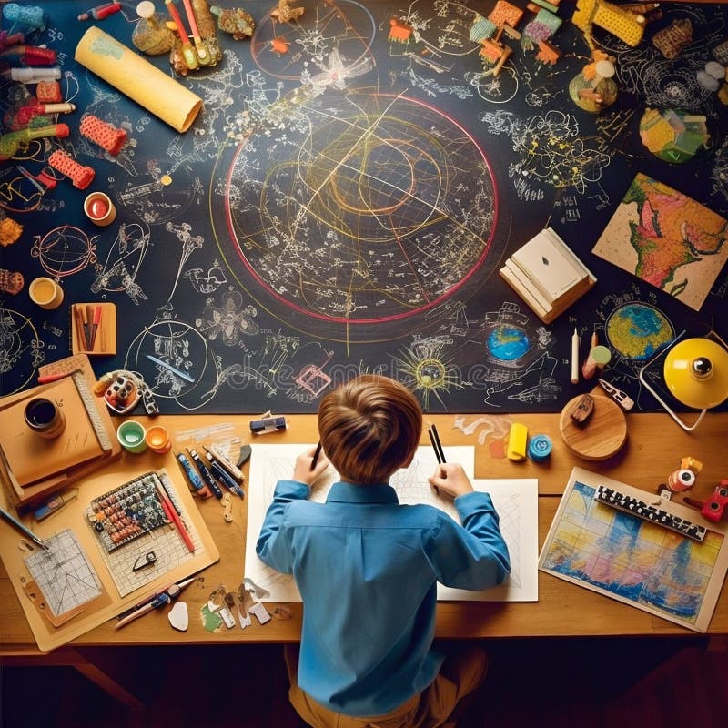 Math Homework for Children, Top Shot. Generative Ai Stock Illustration ...