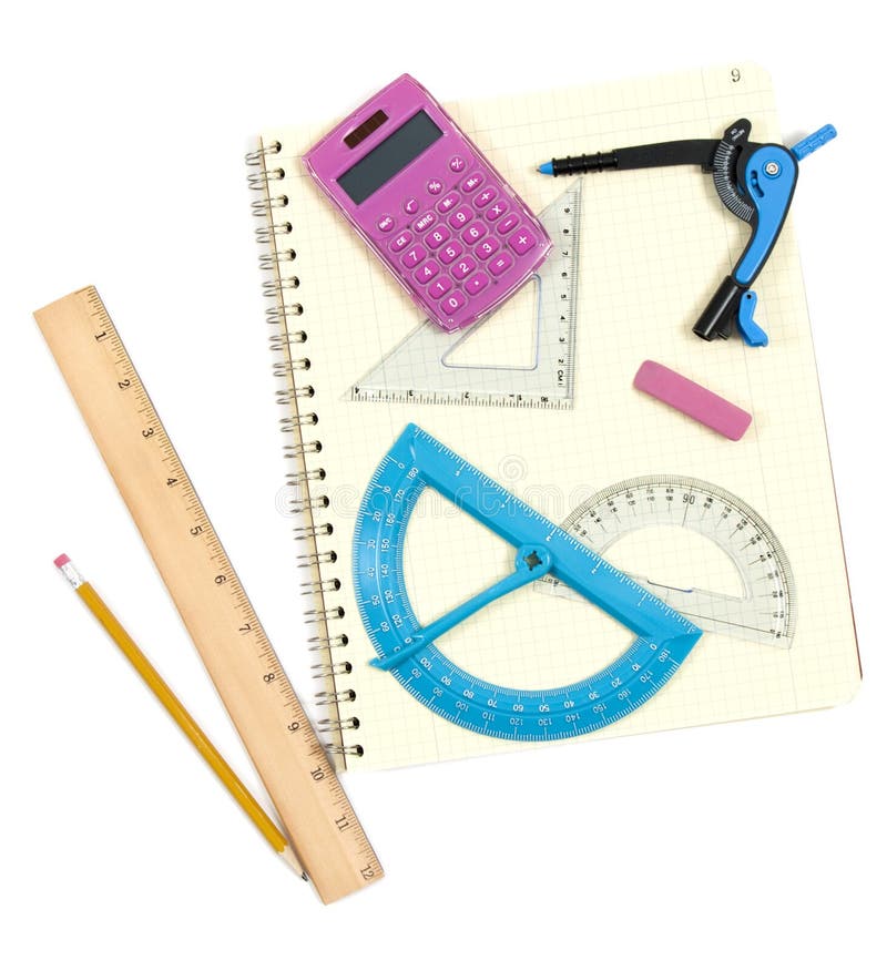 Math Instruments and Spiral Notepad Stock Photo - Image of instruments ...