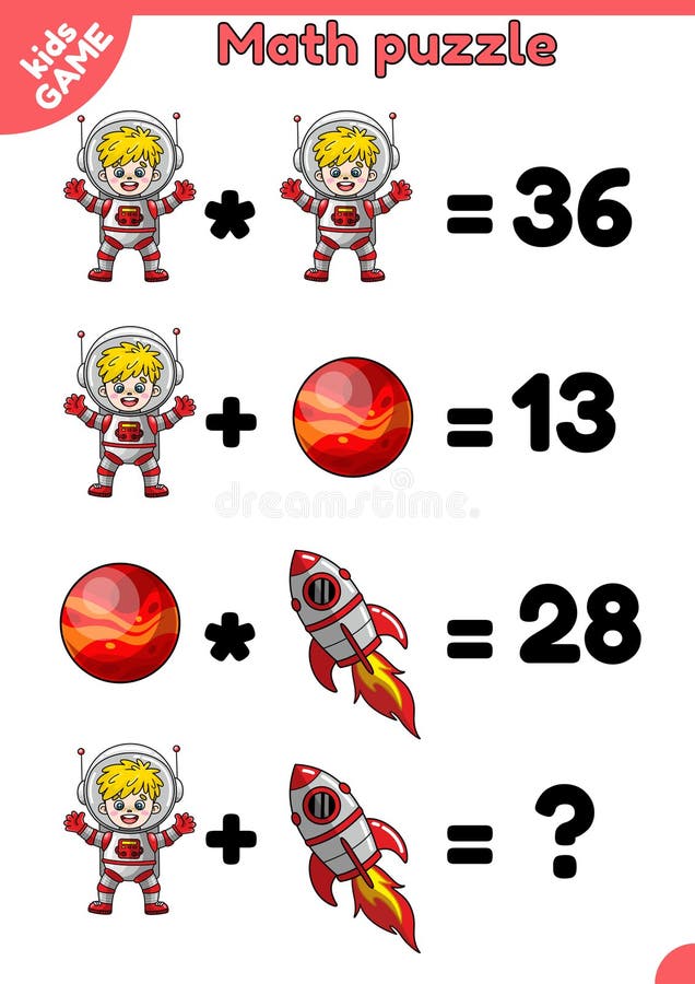 Math Kids Game Space Puzzle with Rocket and Mars Stock Vector ...