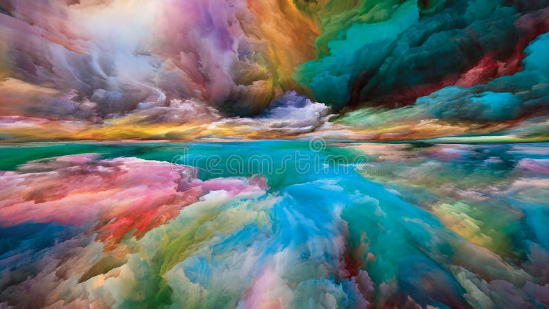 Colorful Land and Sky stock illustration. Illustration of mystical ...