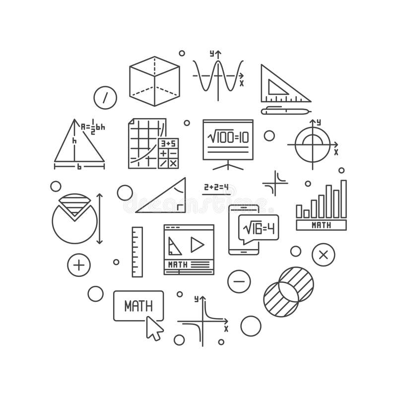 Math Learning Vector Line Round Banner. Mathematics Concept ...