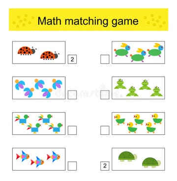 Math Matching Game for Kids. Count Animals and Match the Same Stock ...