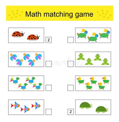 Math Matching Game for Kids. Count Animals and Match the Same Stock ...