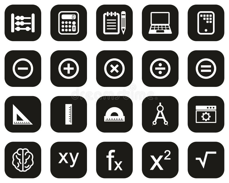 Math or Math Science Icons Black & White Flat Design Set Big Stock ...