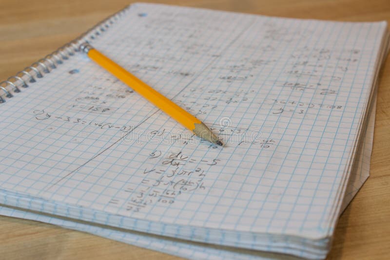 Math Notebook Open Messy Handwriting with Pencil Stock Image - Image of ...