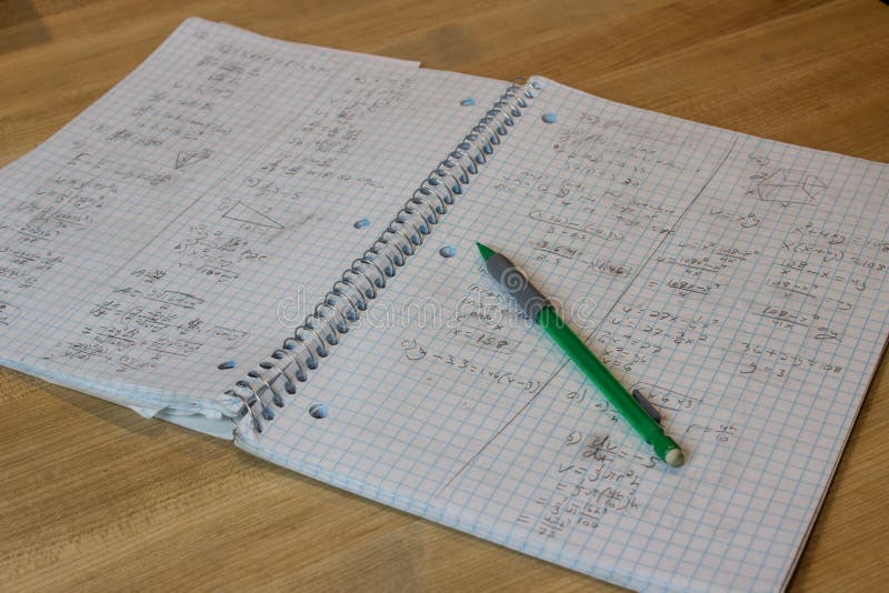 Math Notebook Open Messy Handwriting with Pencil Stock Photo - Image of ...
