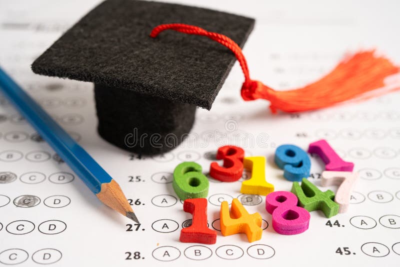 Math Number Colorful with Graduation Hat and Pencil on Answer Sheet ...