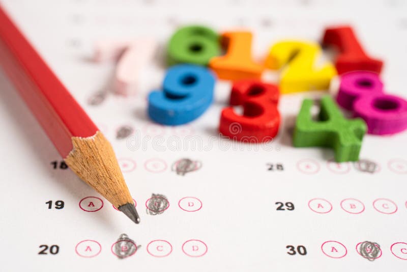 Math Number and Pencil on Answer Sheet Paper, Education Study Testing ...