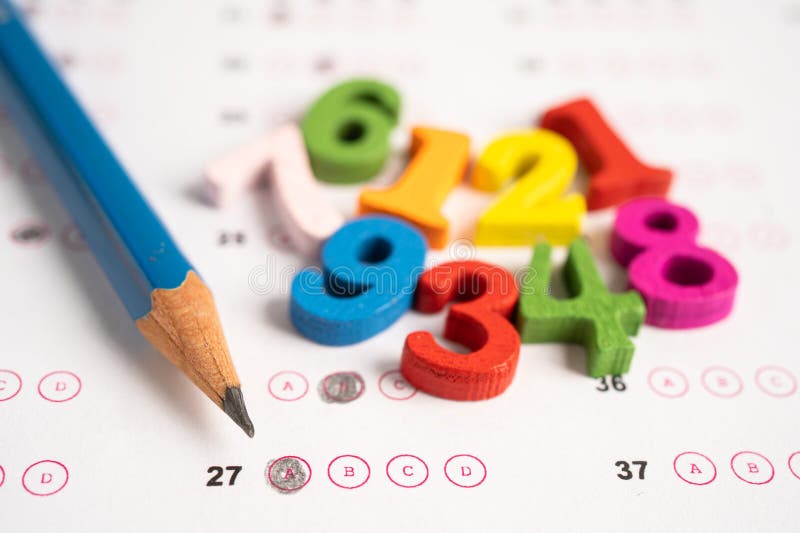 Math Number and Pencil on Answer Sheet Paper, Education Study Testing ...