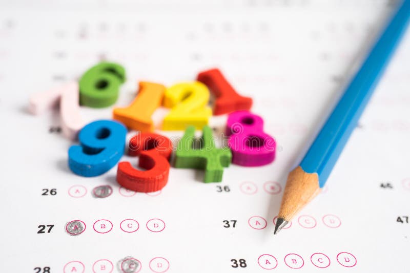 Math Number and Pencil on Answer Sheet Paper, Education Study Testing ...