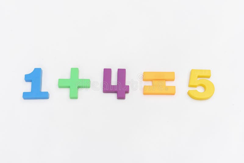 Math One Plus Four is Equal To Five of the Colored Numbers on White ...