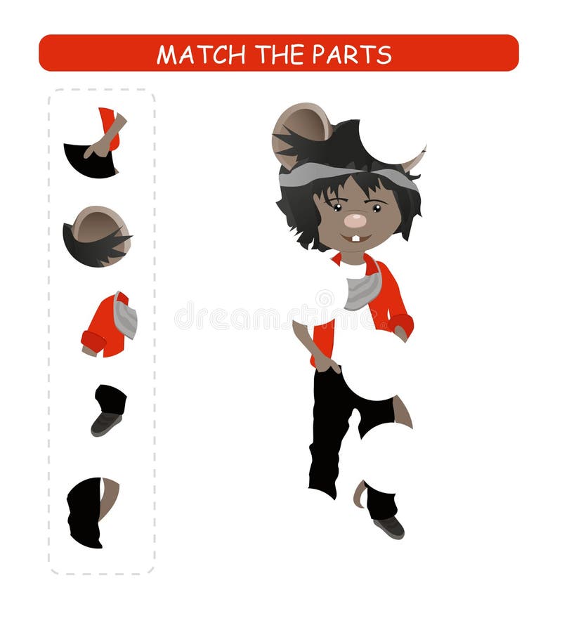 Matching Children Educational Game. Match Parts of Cartoon Mouse ...