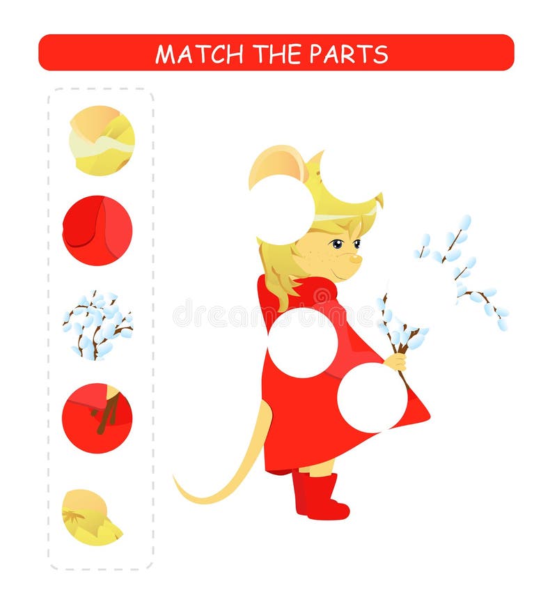 Matching Children Educational Game. Match Parts of Cartoon Mouse ...