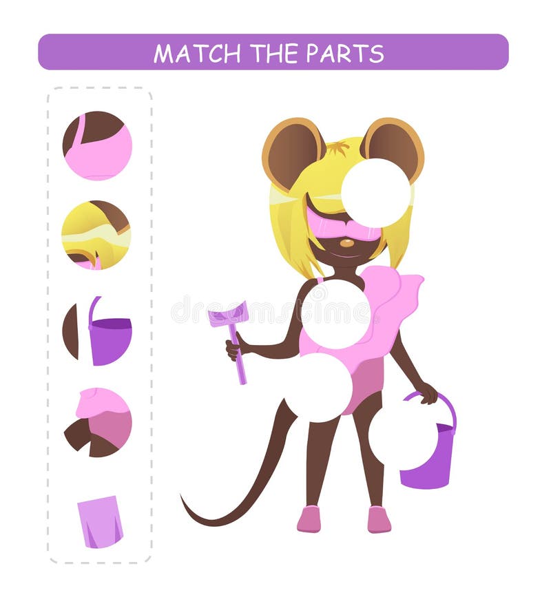 Matching Children Educational Game. Match Parts of Cartoon Mouse ...