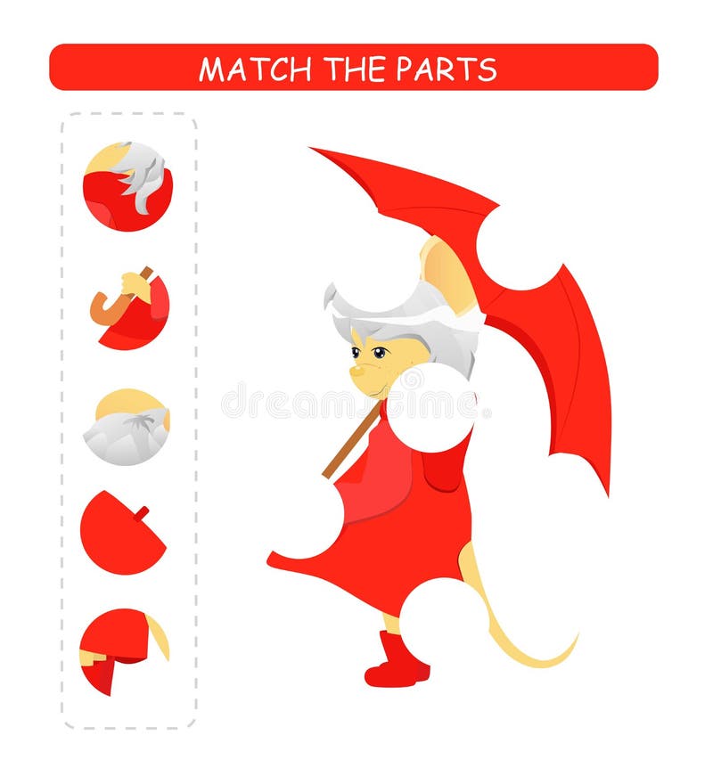 Matching Children Educational Game. Match Parts of Cartoon Mouse ...