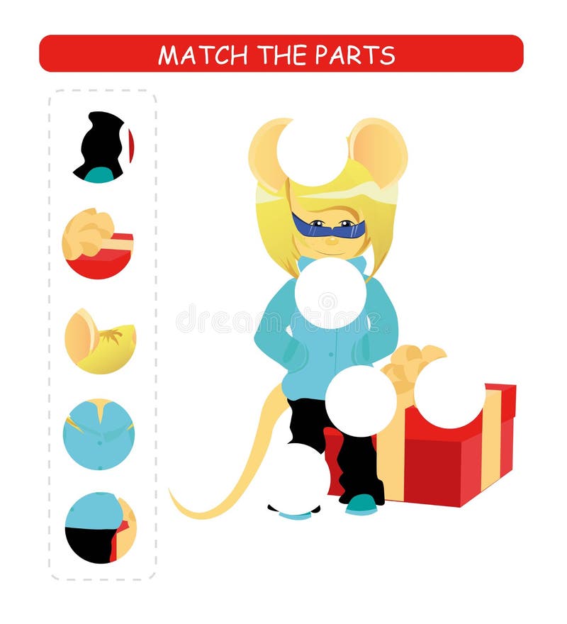 Matching Children Educational Game. Match Parts of Cartoon Mouse ...