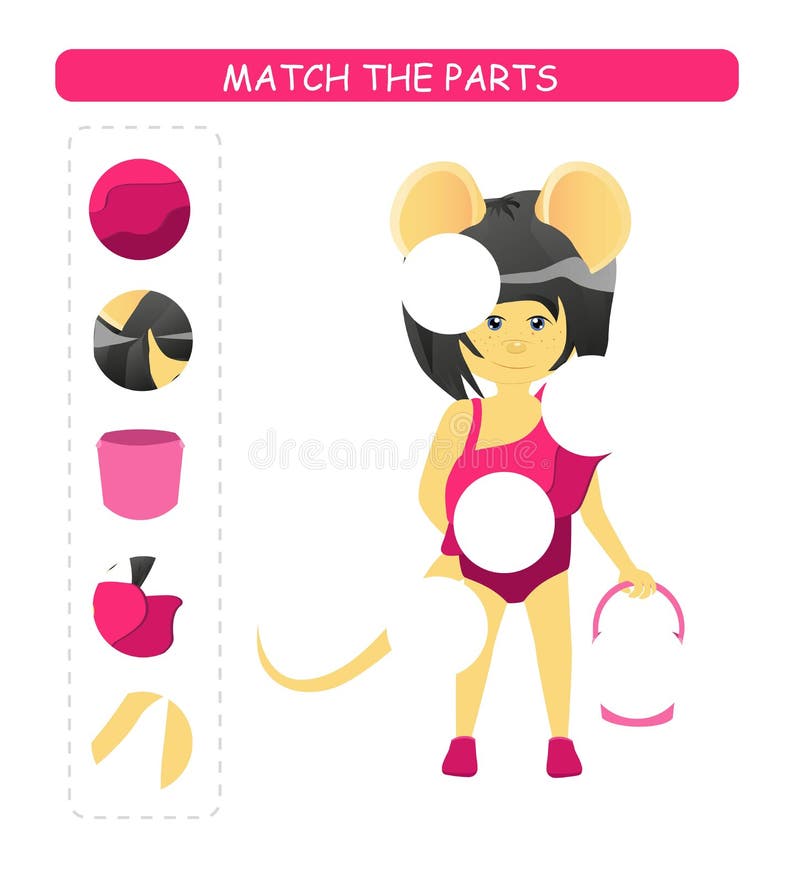 Matching Children Educational Game. Match Parts of Cartoon Mouse ...