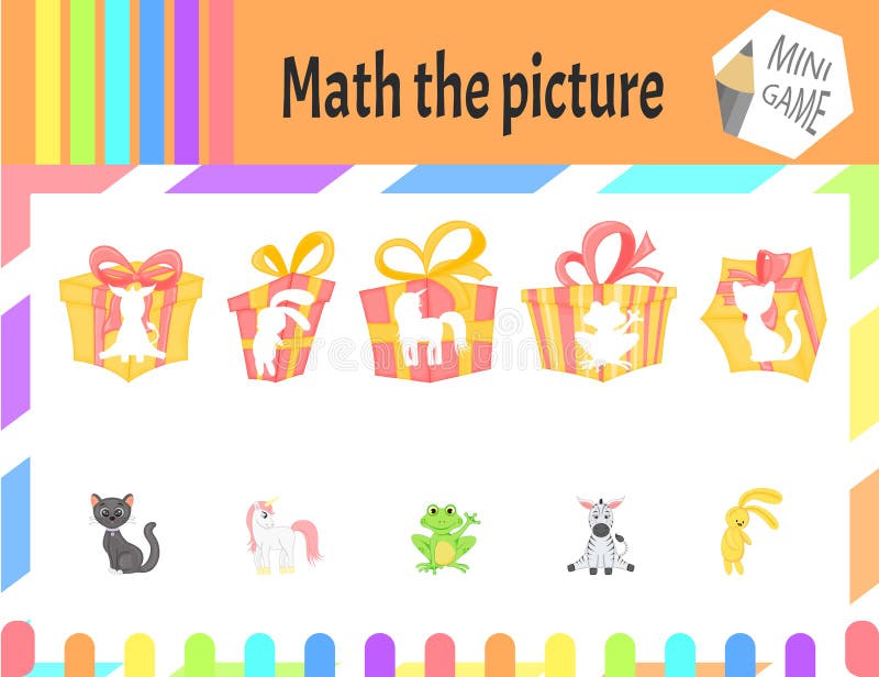 Math the Picture Mini Game for Children. Cartoon Style. Vector ...