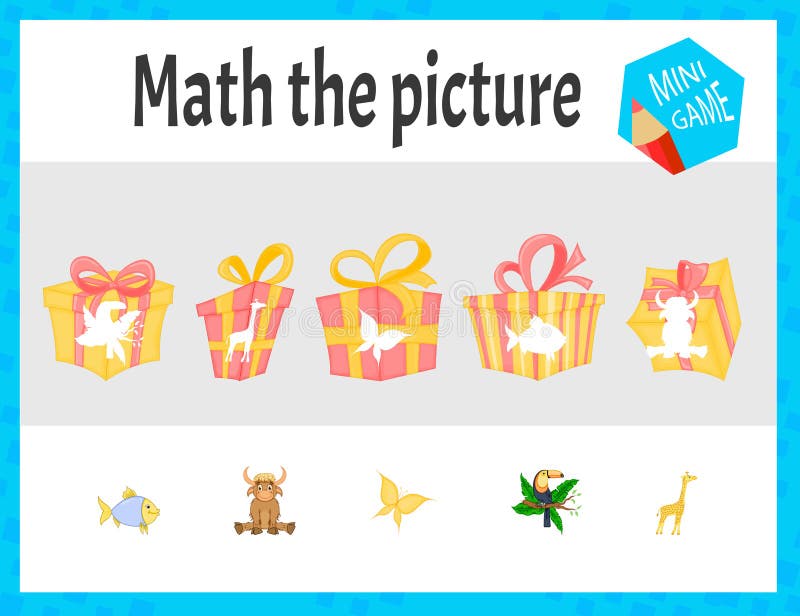 Math the Picture Mini Game for Children. Cartoon Style. Vector ...