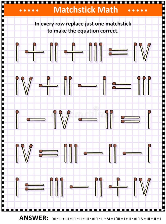 Math Puzzle with Roman Numerals and Matchsticks Stock Vector ... Math Puzzle with Roman Numerals and Matchsticks Stock Vector ...