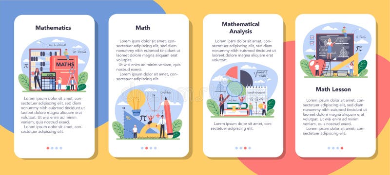 Math School Subject Mobile Application Banner Set. Learning Mathematics ...