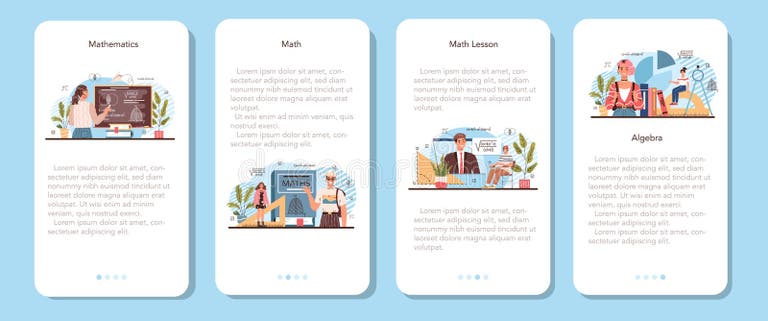 Math School Subject Mobile Application Banner Set. Students Studying ...