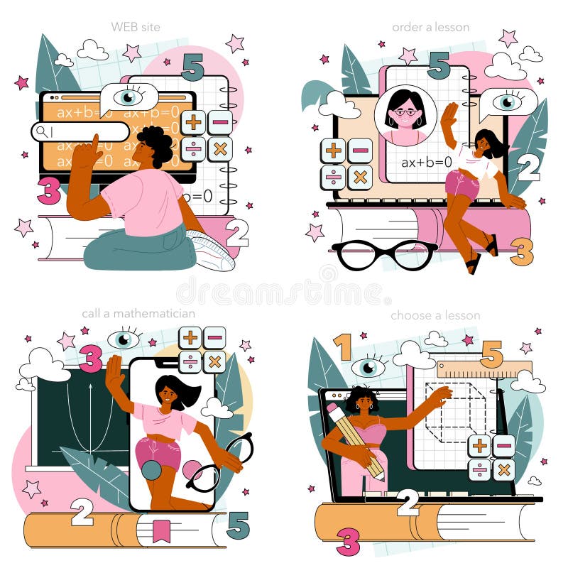 Math School Subject Online Service or Platform Set Students Studying ...