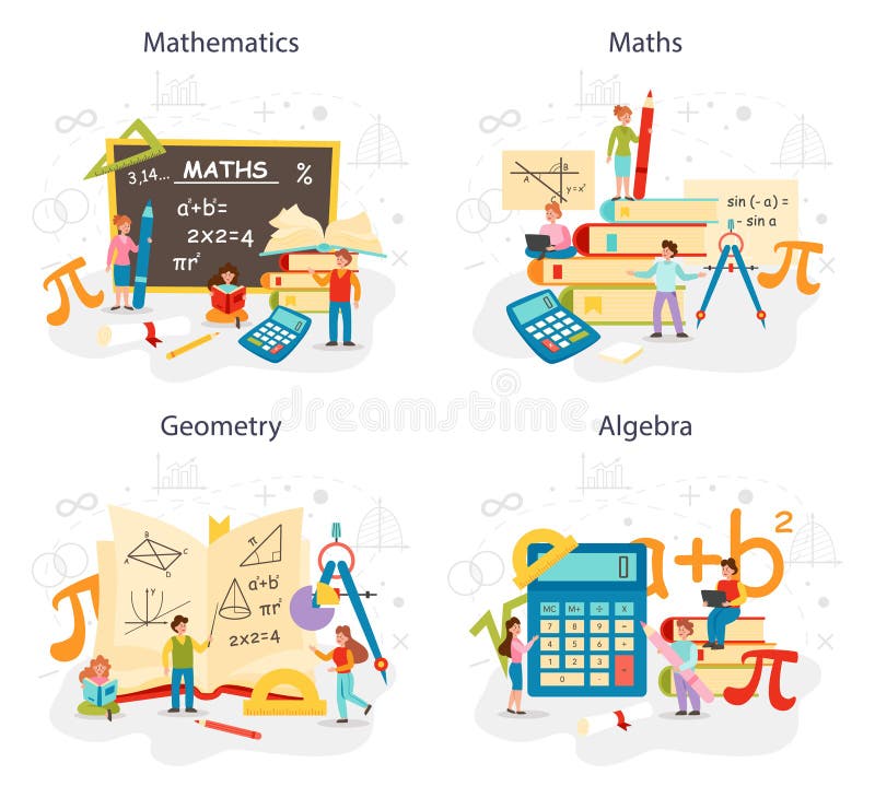 Math School Subject Set. Learning Mathematics, Geometry and Algebra ...